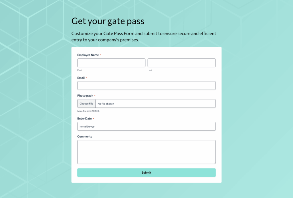 Gate Pass Form Template – Woorise