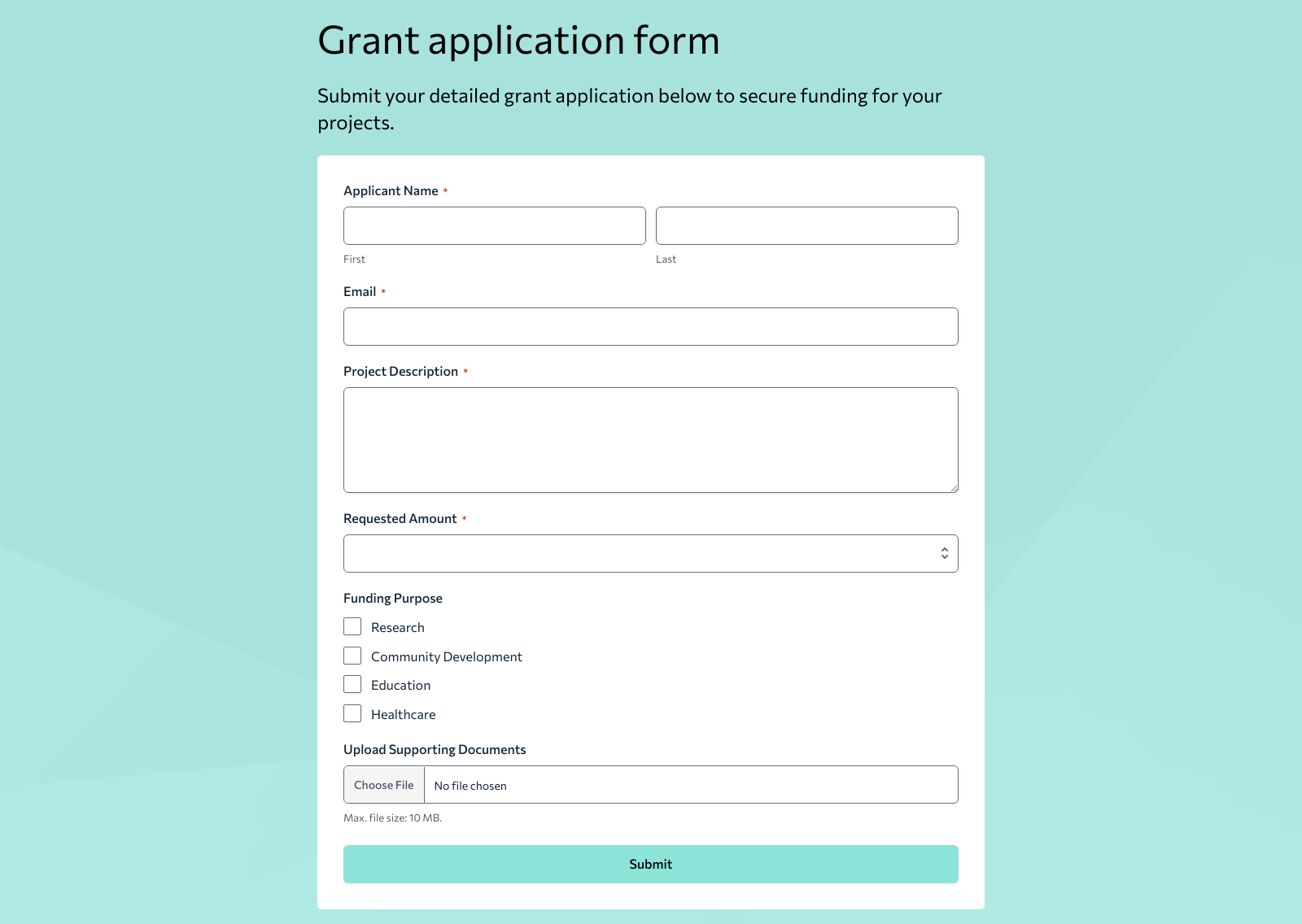Grant Application Form Template – Woorise
