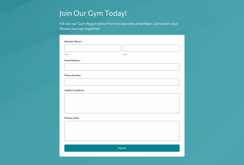 Gym Registration Form Template – Woorise