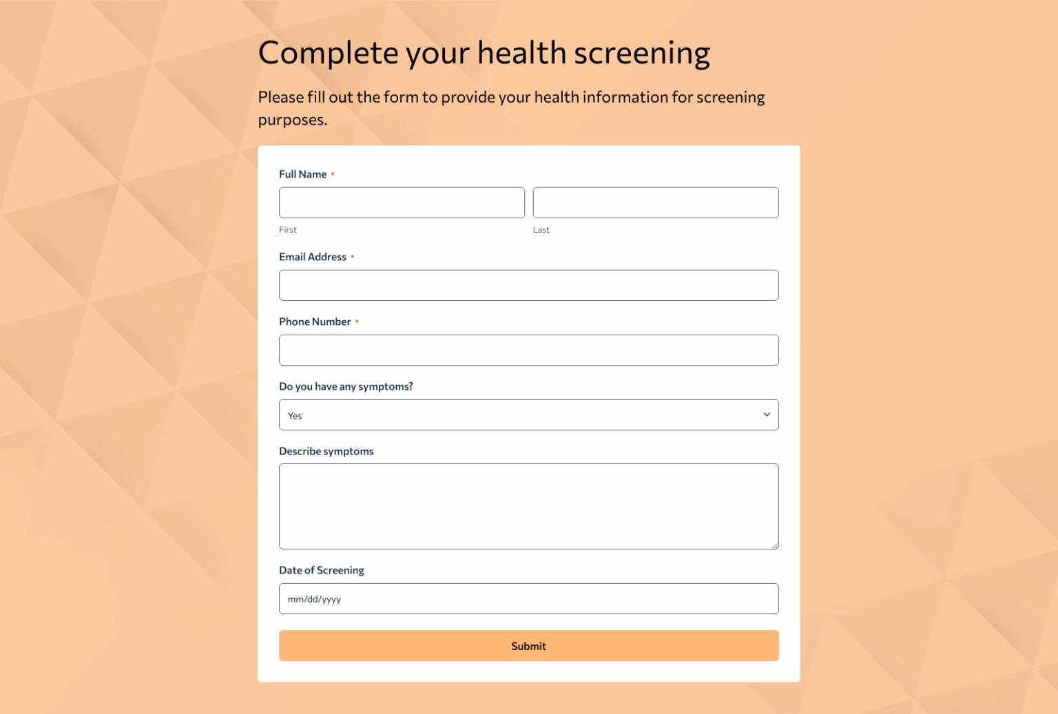 Health Screening Form Template – Woorise