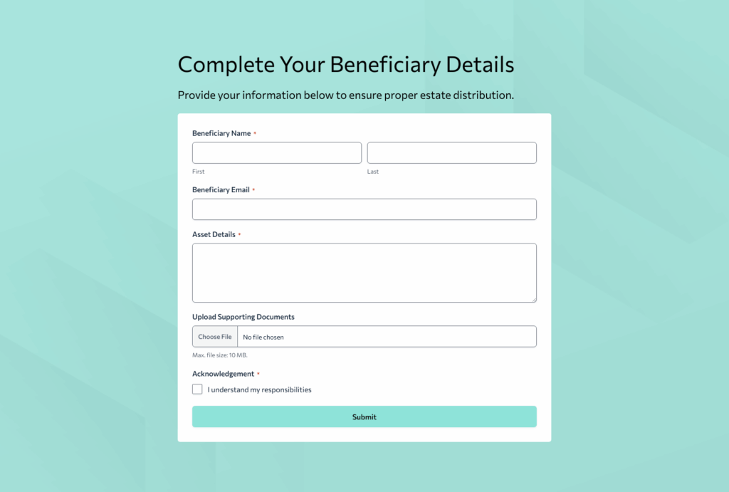 Inheritance Beneficiary Form Template – Woorise