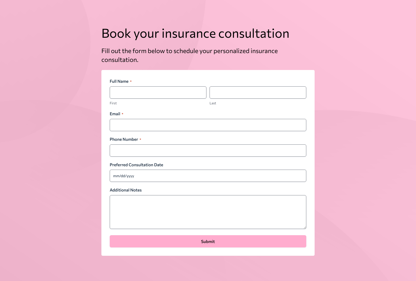 Insurance Consultation Form Template – Woorise