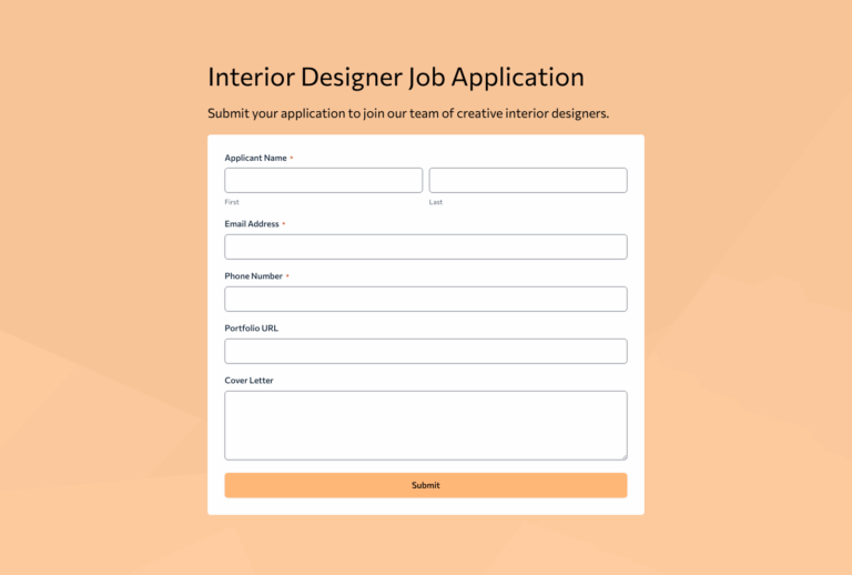 Interior Designer Job Application Form Template – Woorise