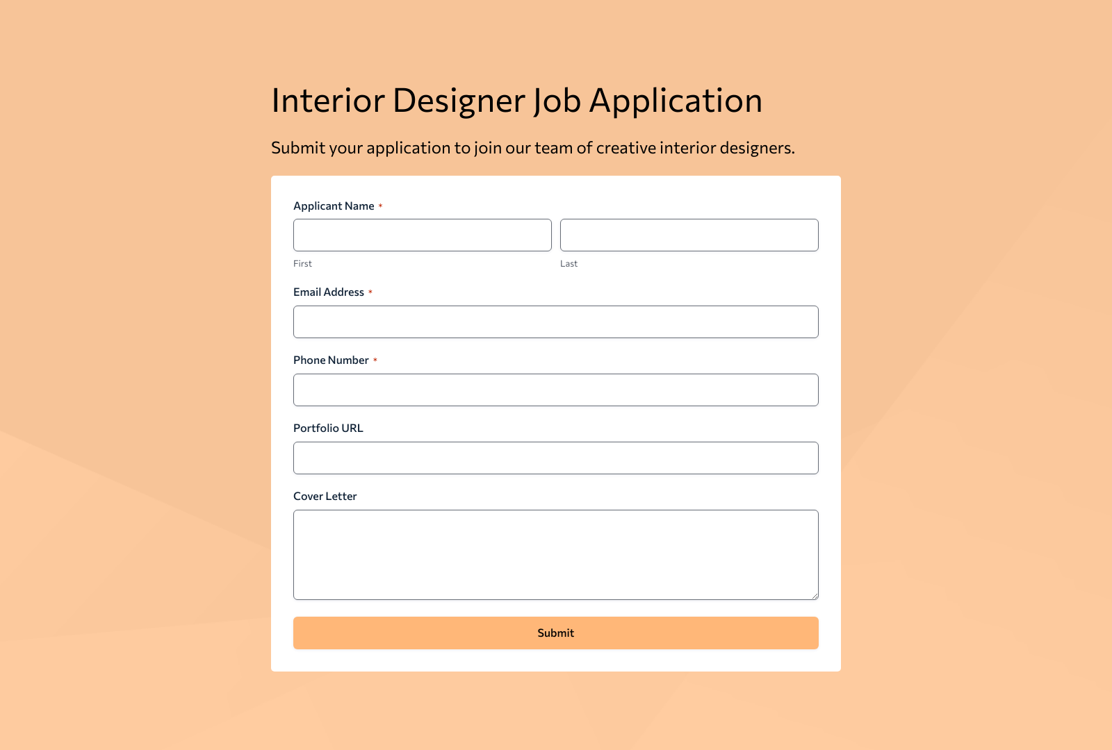 Interior Designer Job Application Form Template – Woorise