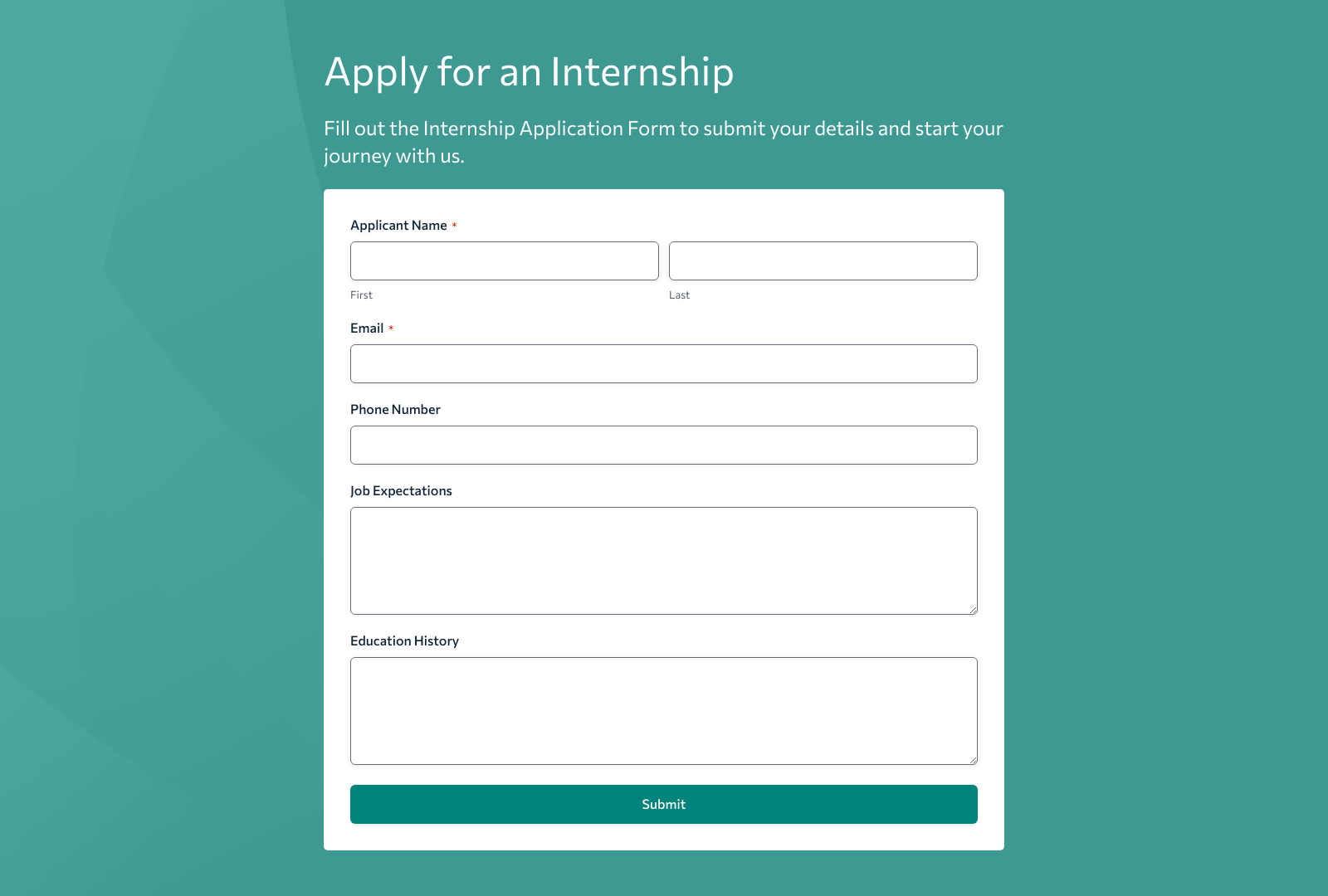 Internship Application Form Template – Woorise