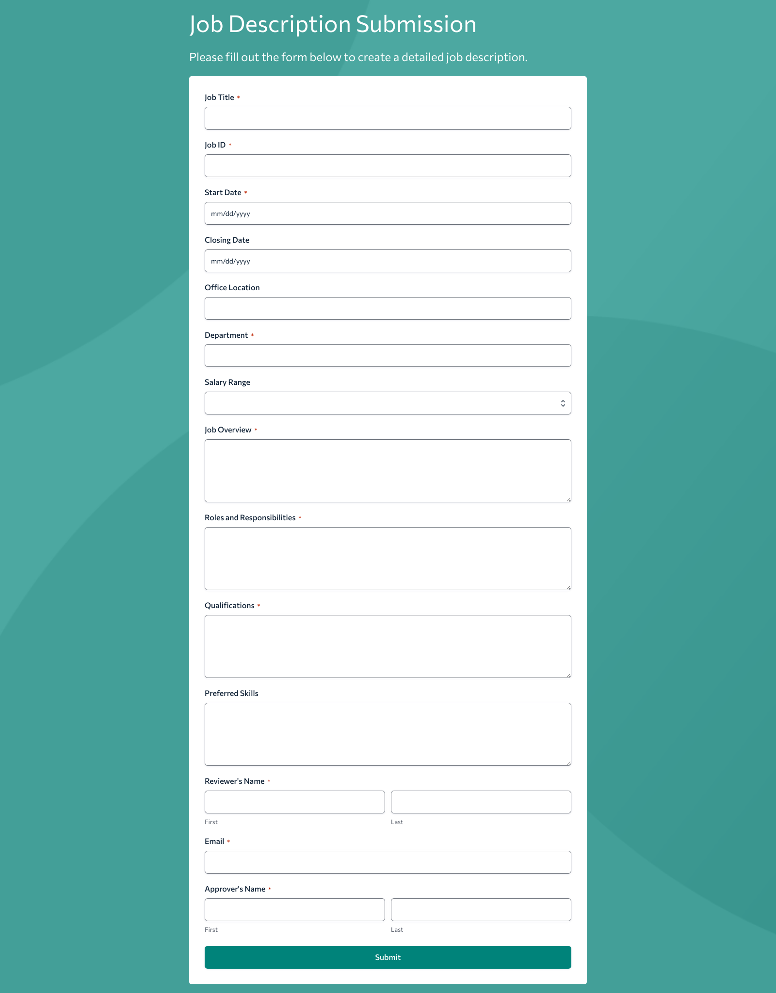 Job Description Form Template – Woorise