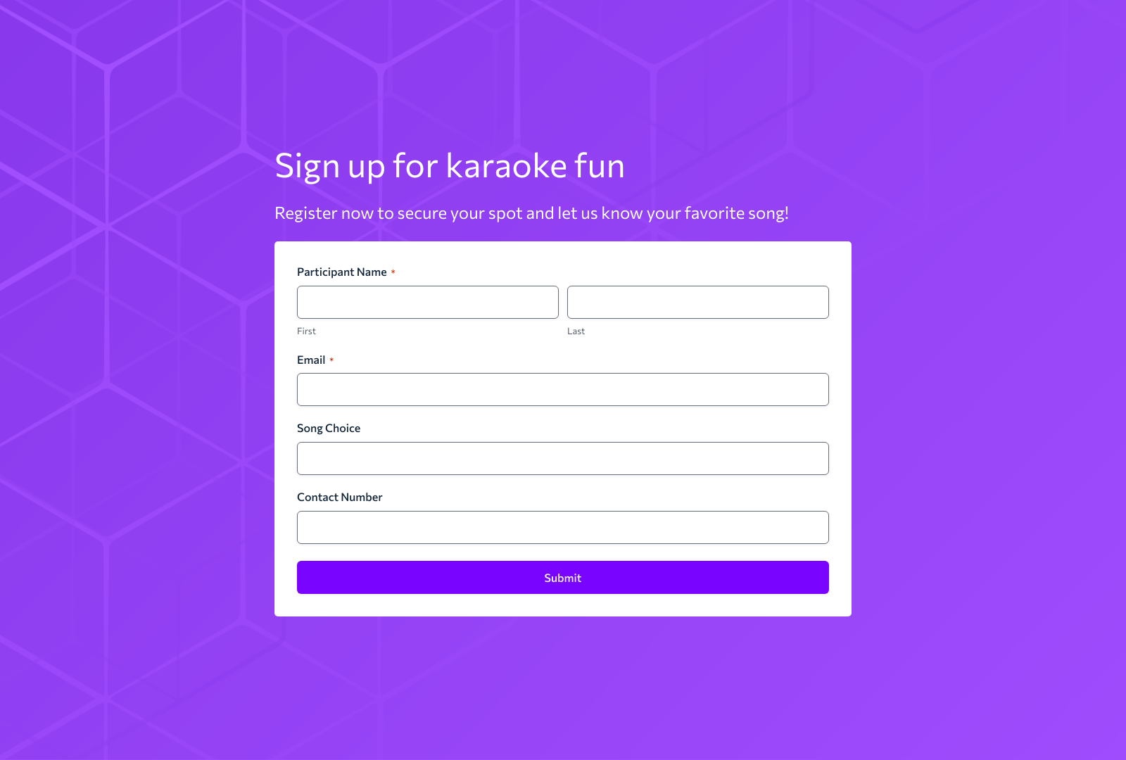 Karaoke Registration Form Template – Woorise