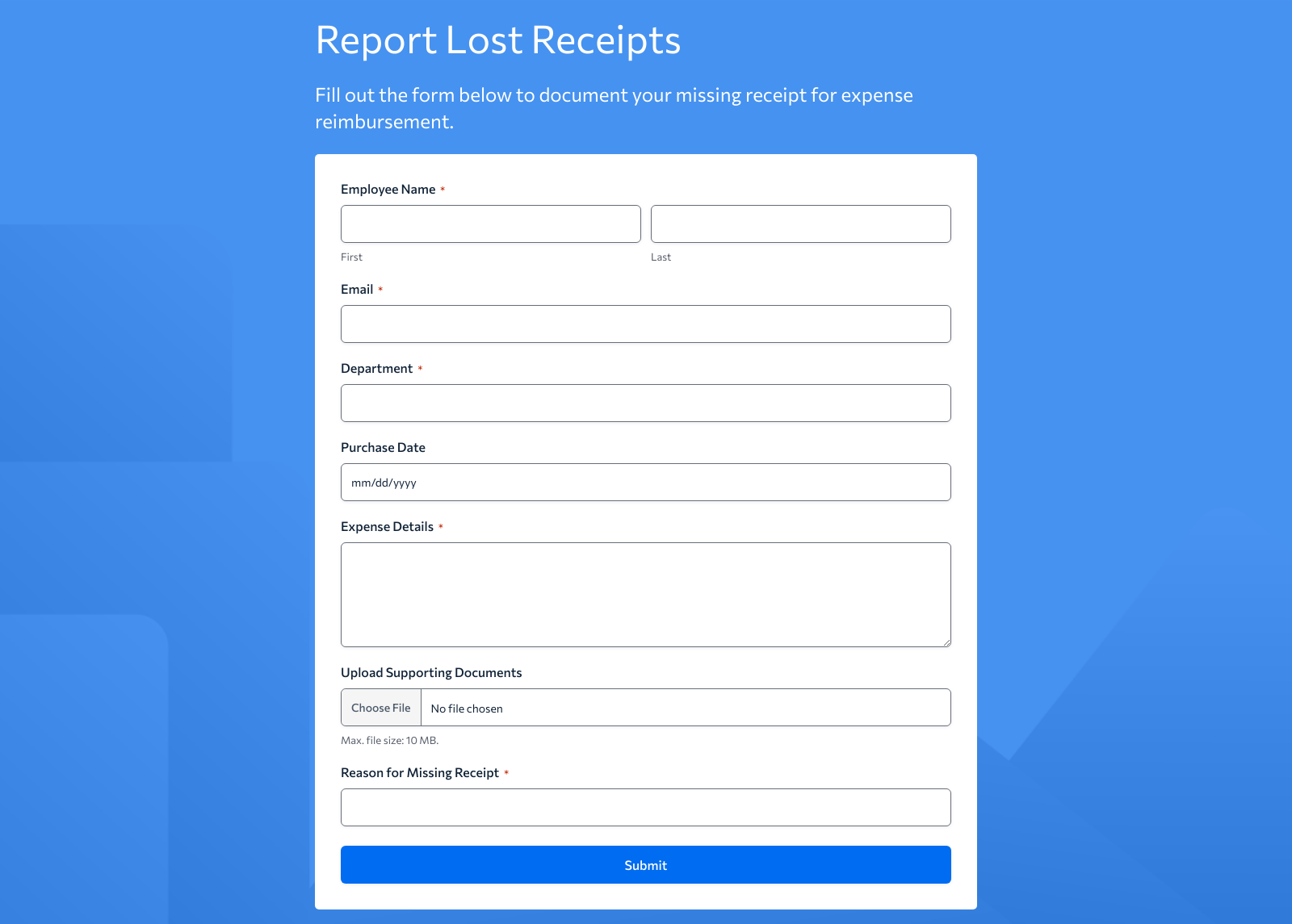 Lost Receipt Form Template – Woorise