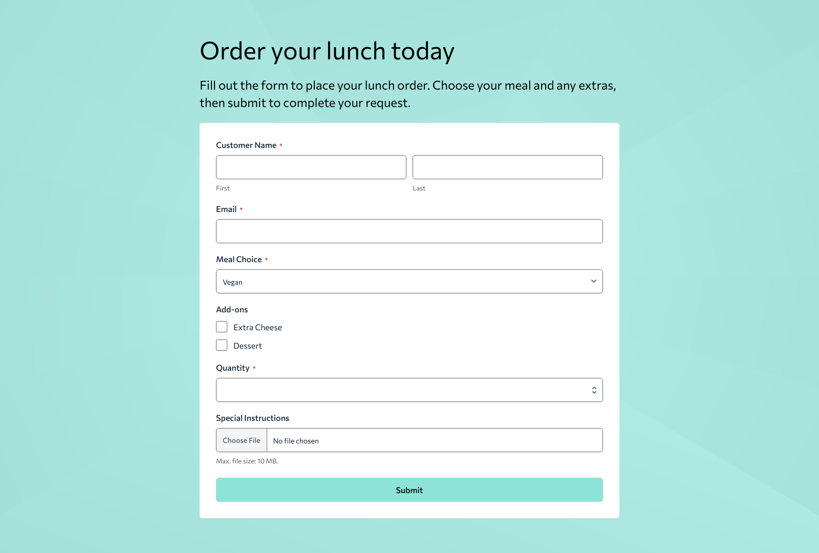 Lunch Order Form Template – Woorise
