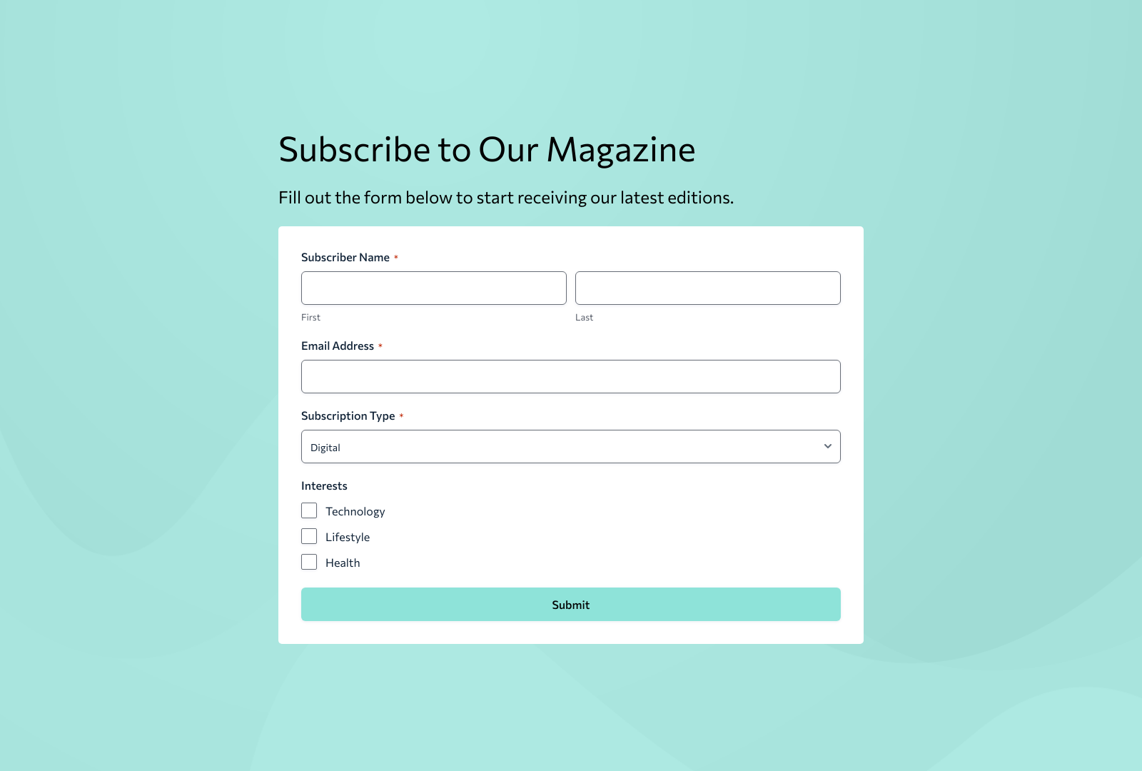 Magazine Subscription Form Template – Woorise