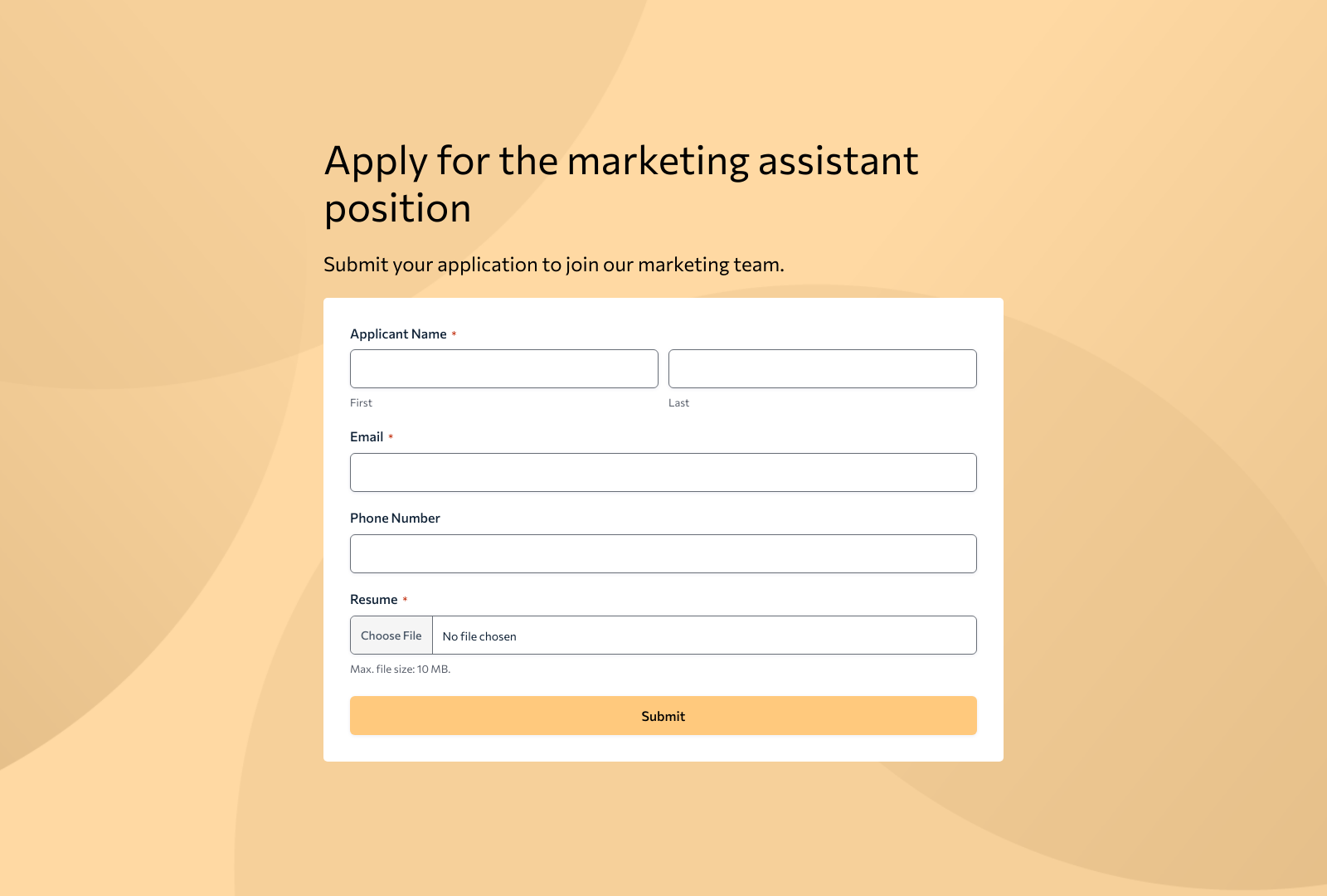 Marketing Assistant Job Application Form Template – Woorise