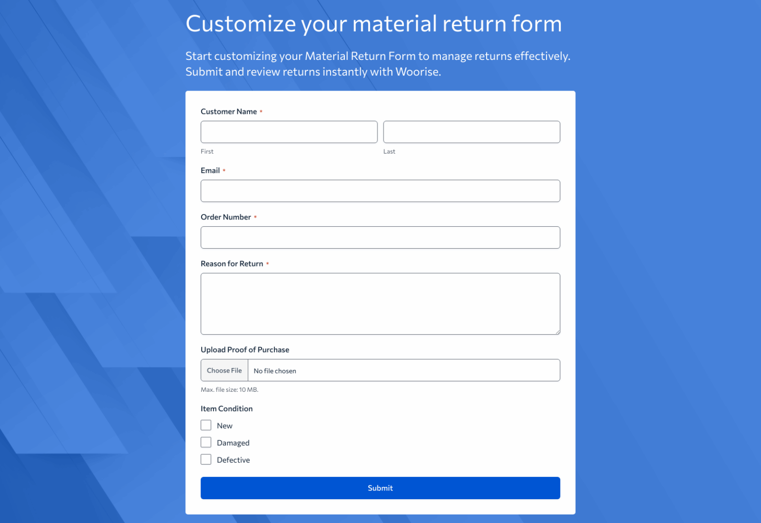 Material Return Form Template – Woorise