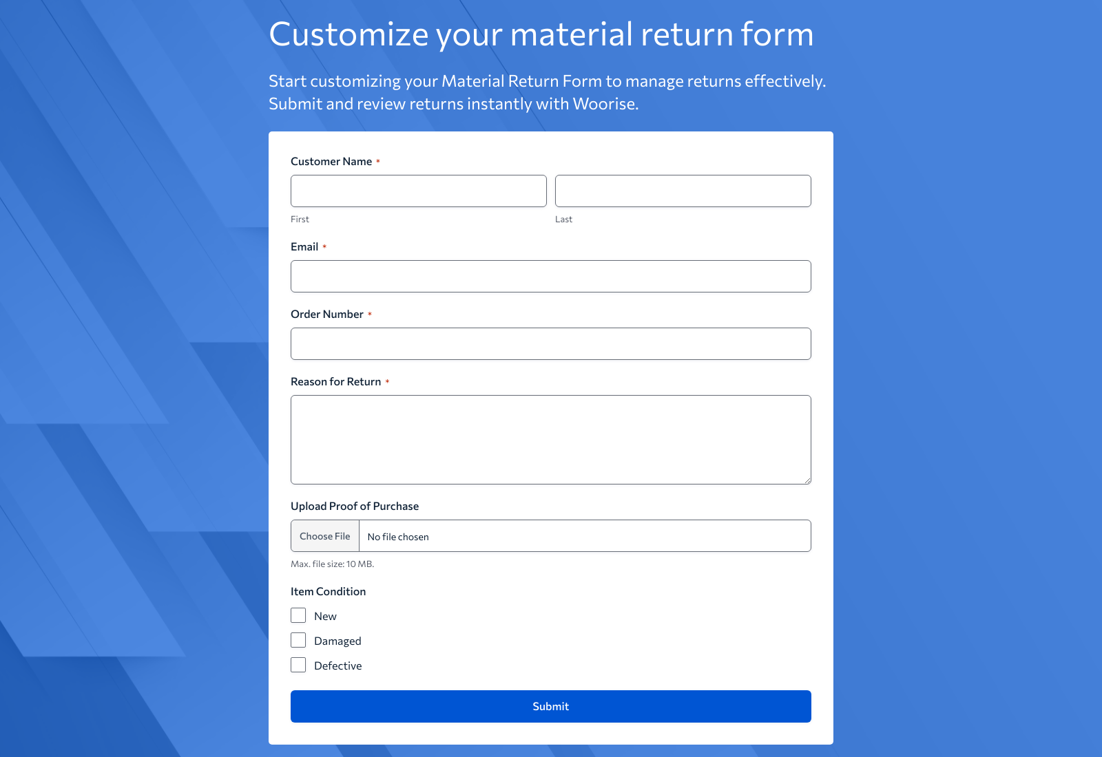 Material Return Form Template – Woorise