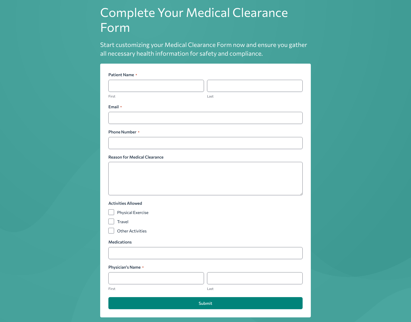Medical Clearance Form Template – Woorise