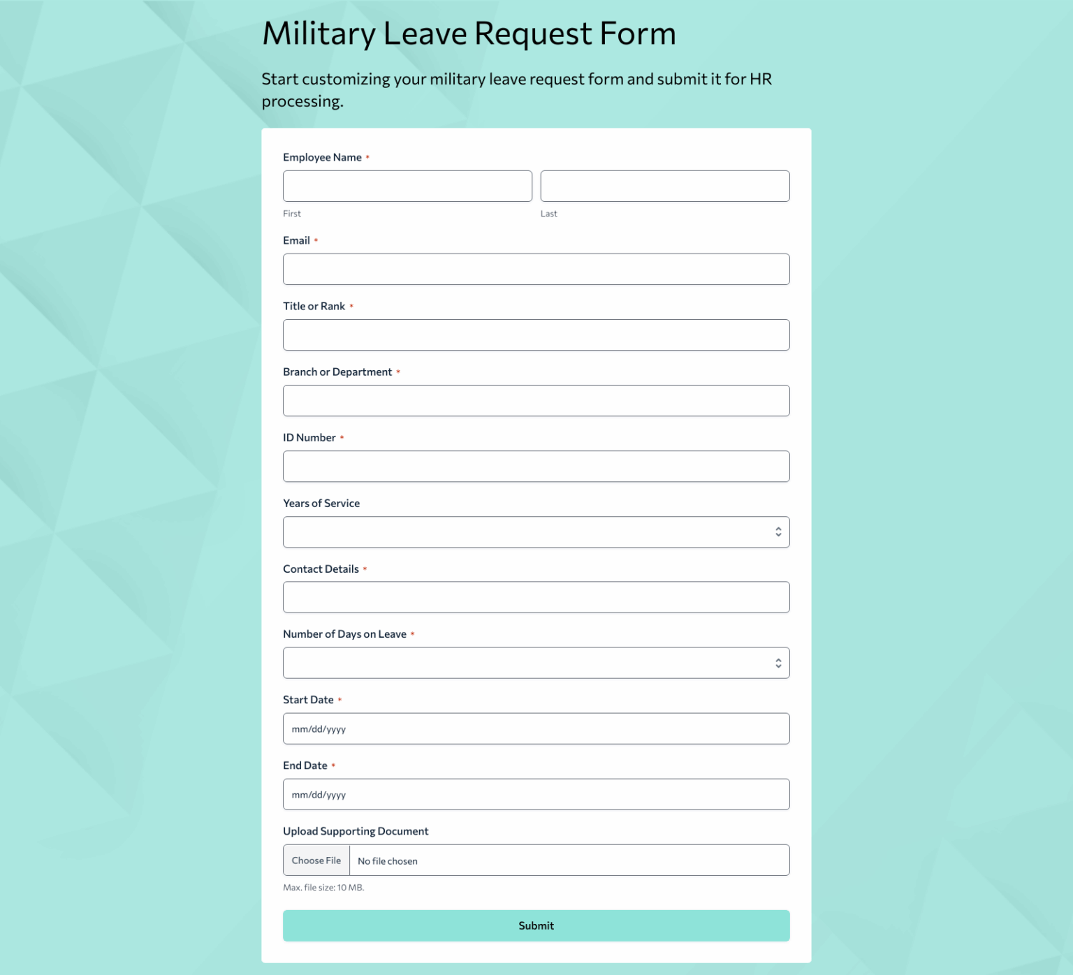 Military Leave Form Template – Woorise