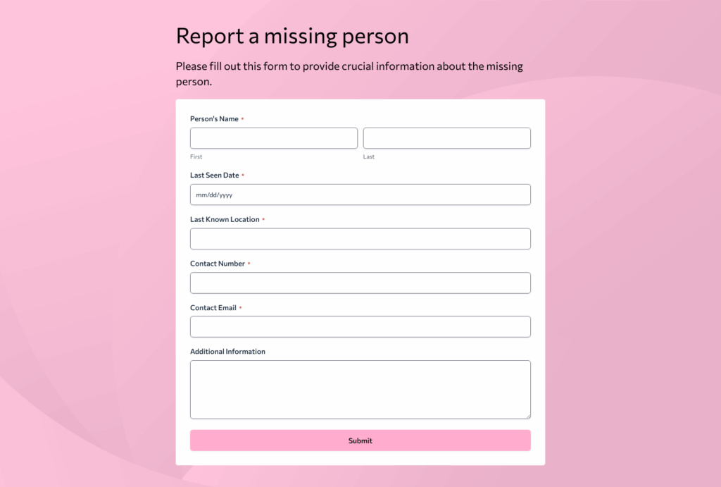 Missing Person Form Template – Woorise