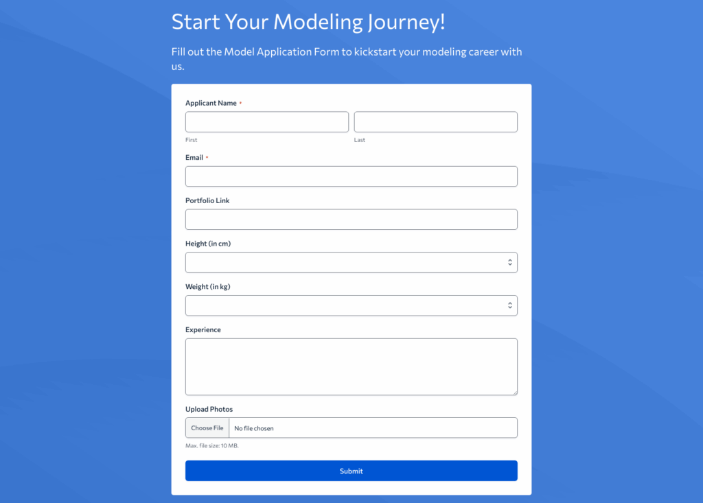 Model Application Form Template – Woorise