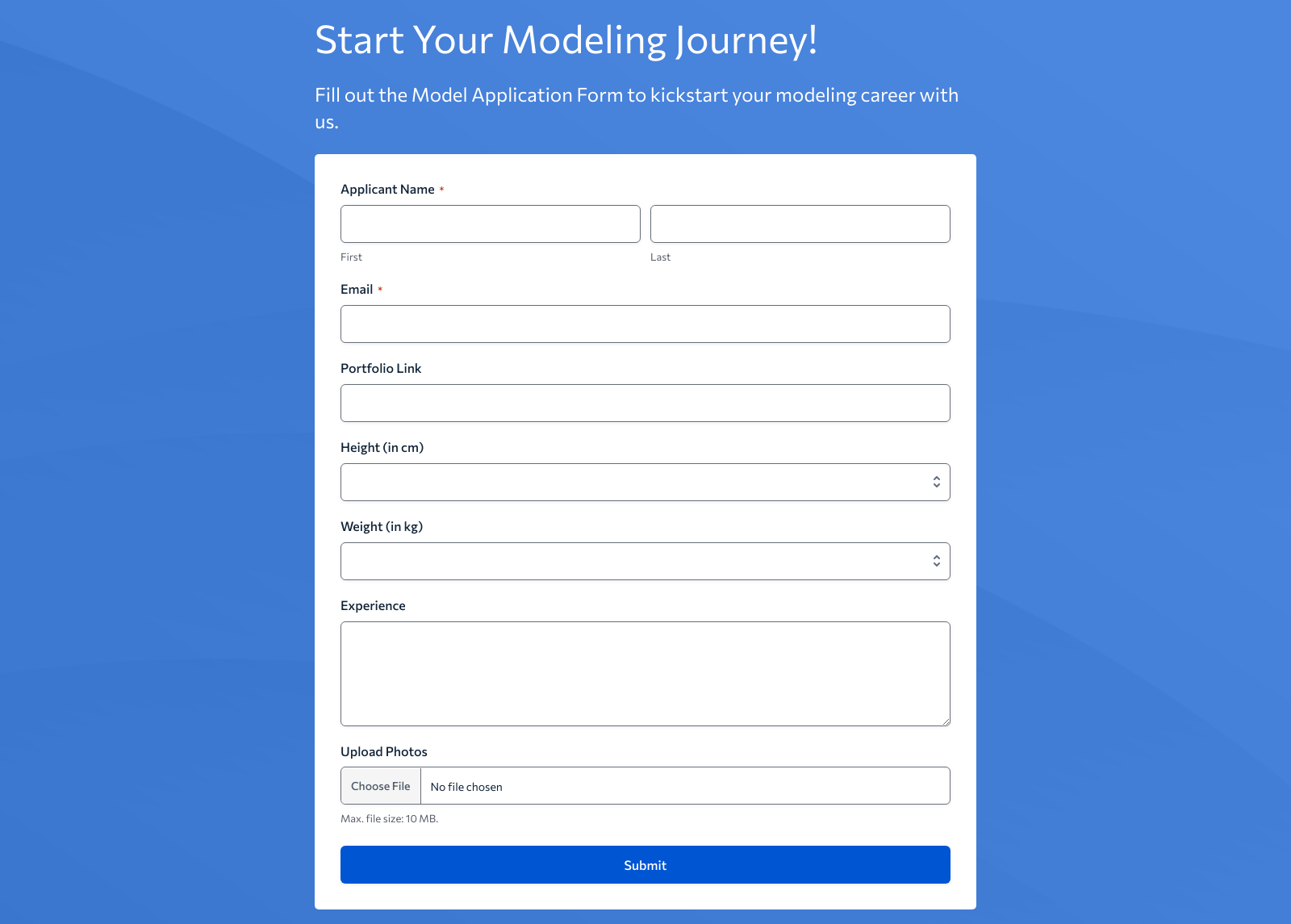 Model Application Form Template – Woorise