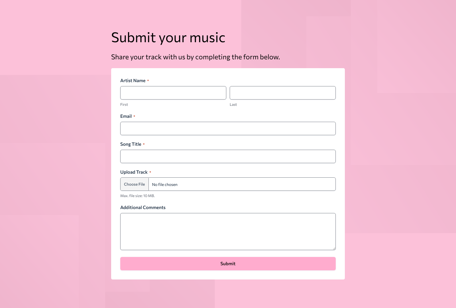 Music Submission Form Template – Woorise