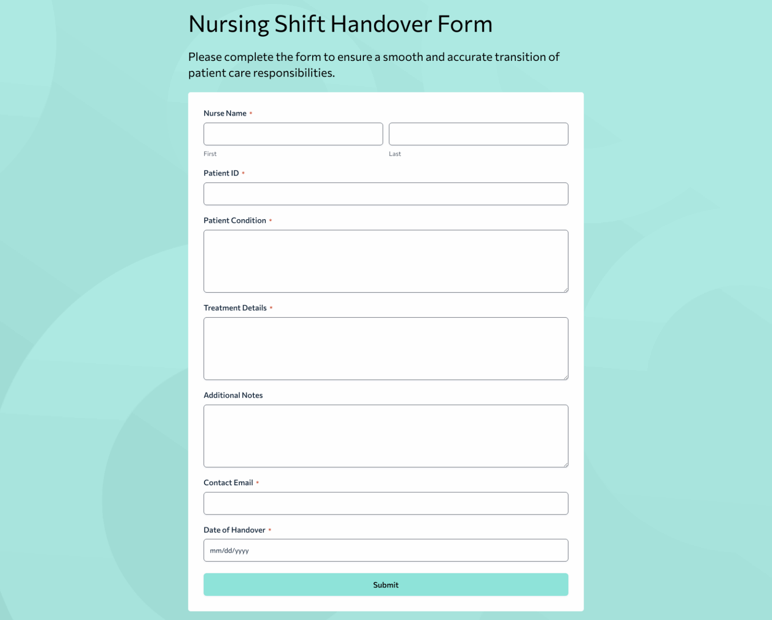 Nursing Shift Handover Form Template – Woorise