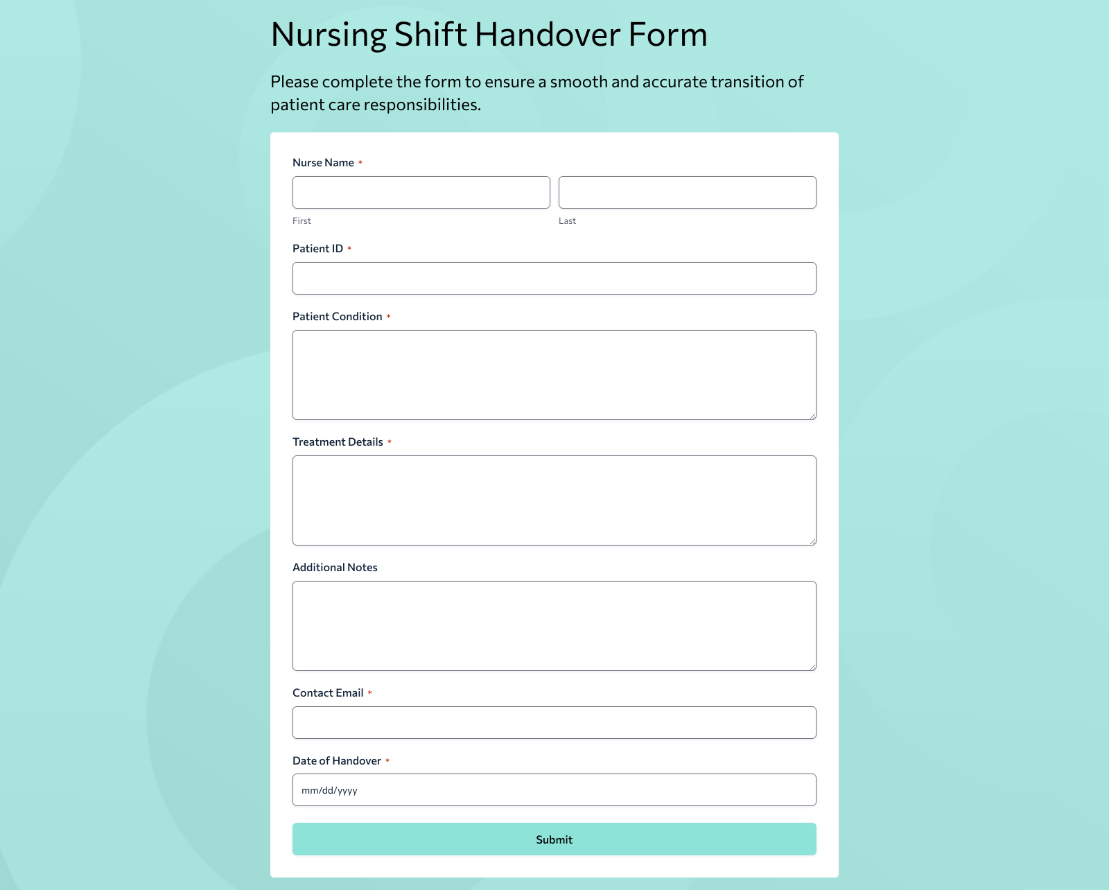 Nursing Shift Handover Form Template – Woorise