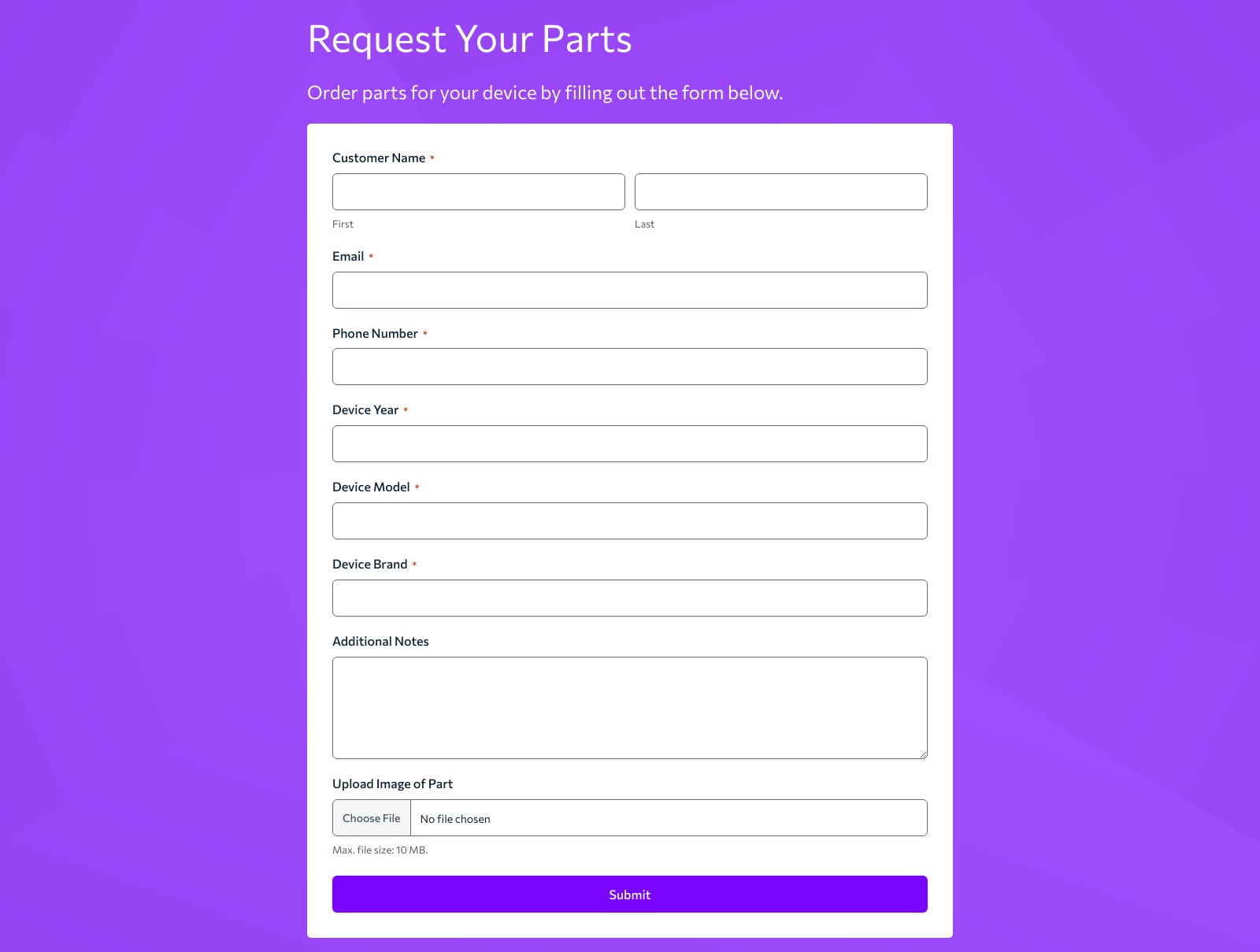Parts Request Form Template – Woorise