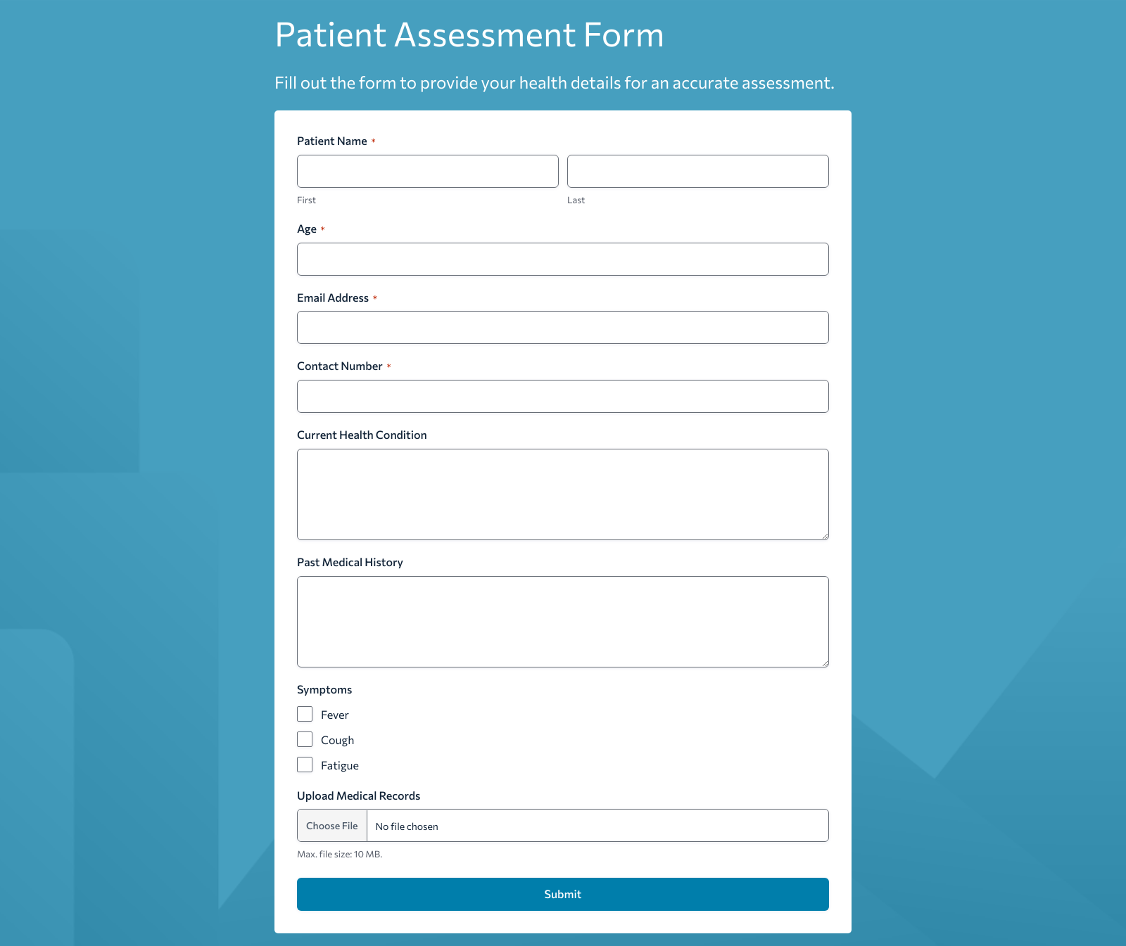 Patient Assessment Form Template – Woorise