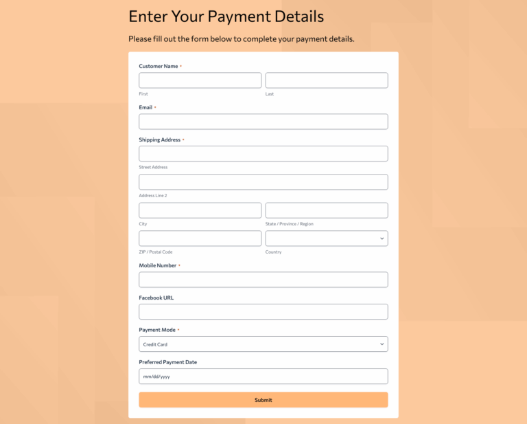 Payment Details Form Template – Woorise