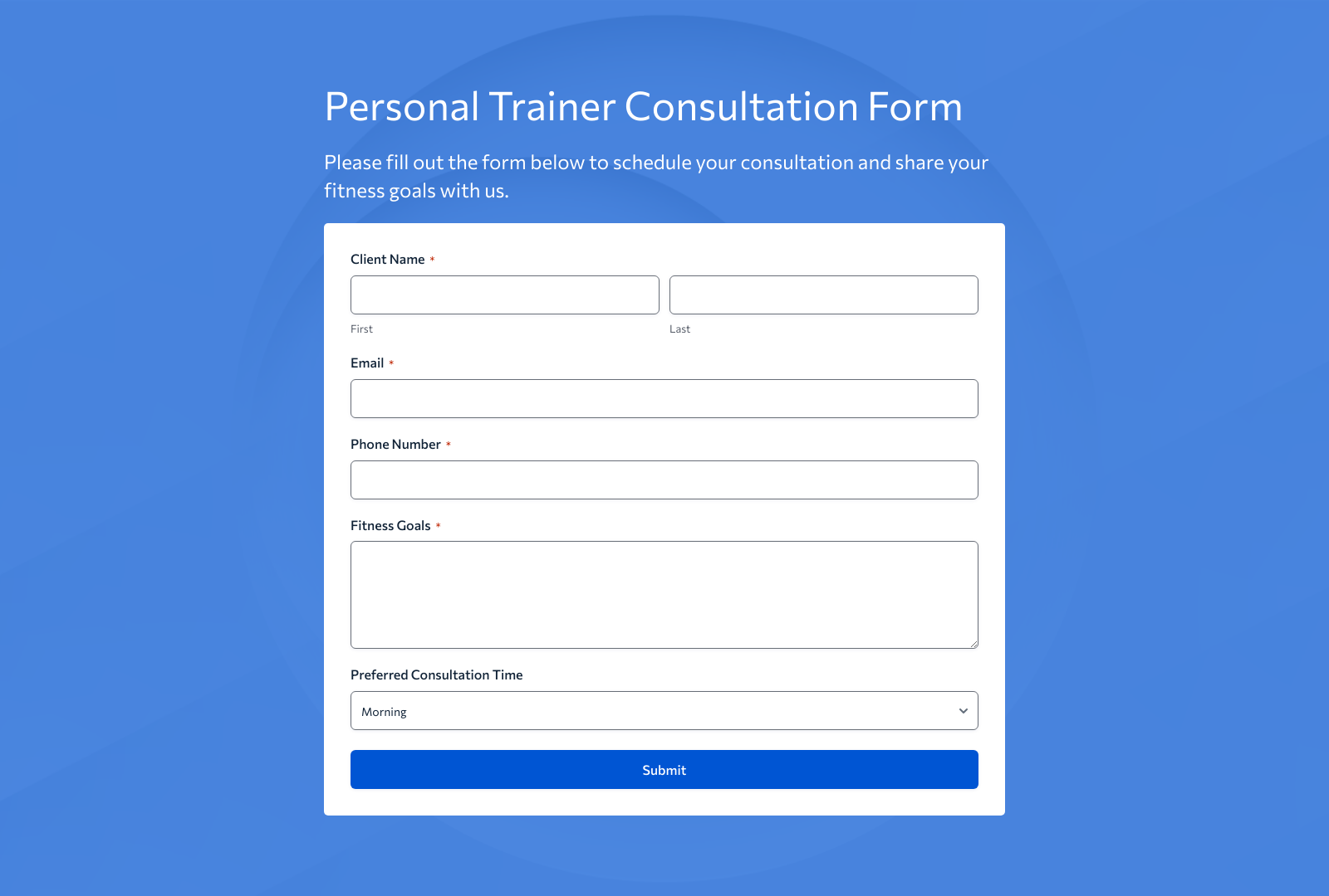Personal Trainer Consultation Form Template – Woorise