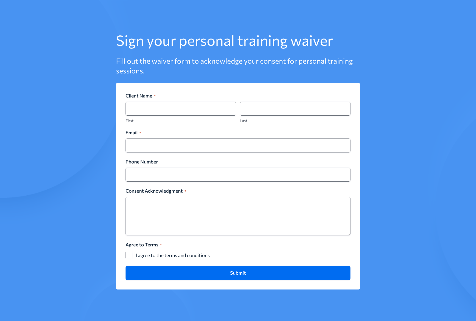 Personal Training Liability Waiver Form Template – Woorise