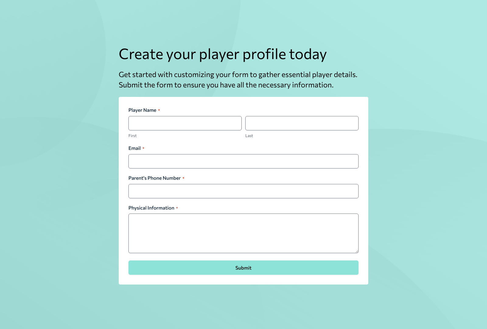 Player Profile Form Template – Woorise
