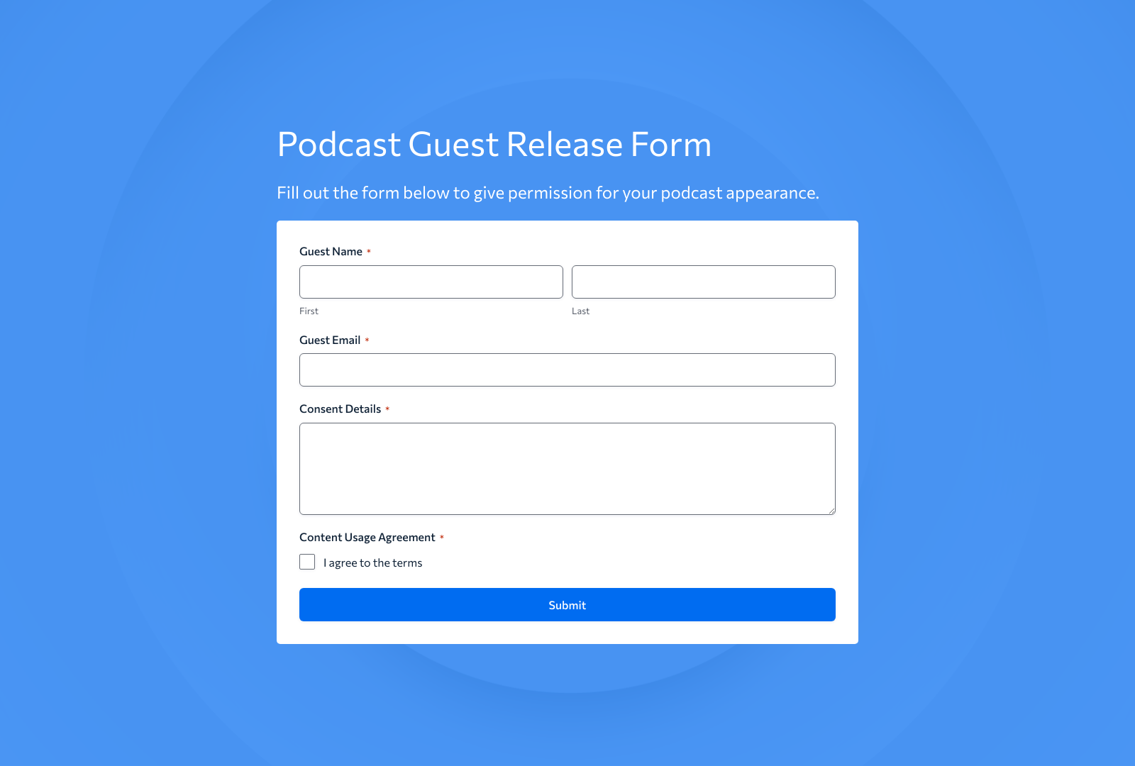 Podcast Guest Release Form Template – Woorise
