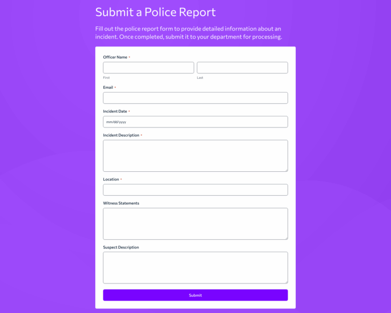 Police Report Form Template – Woorise