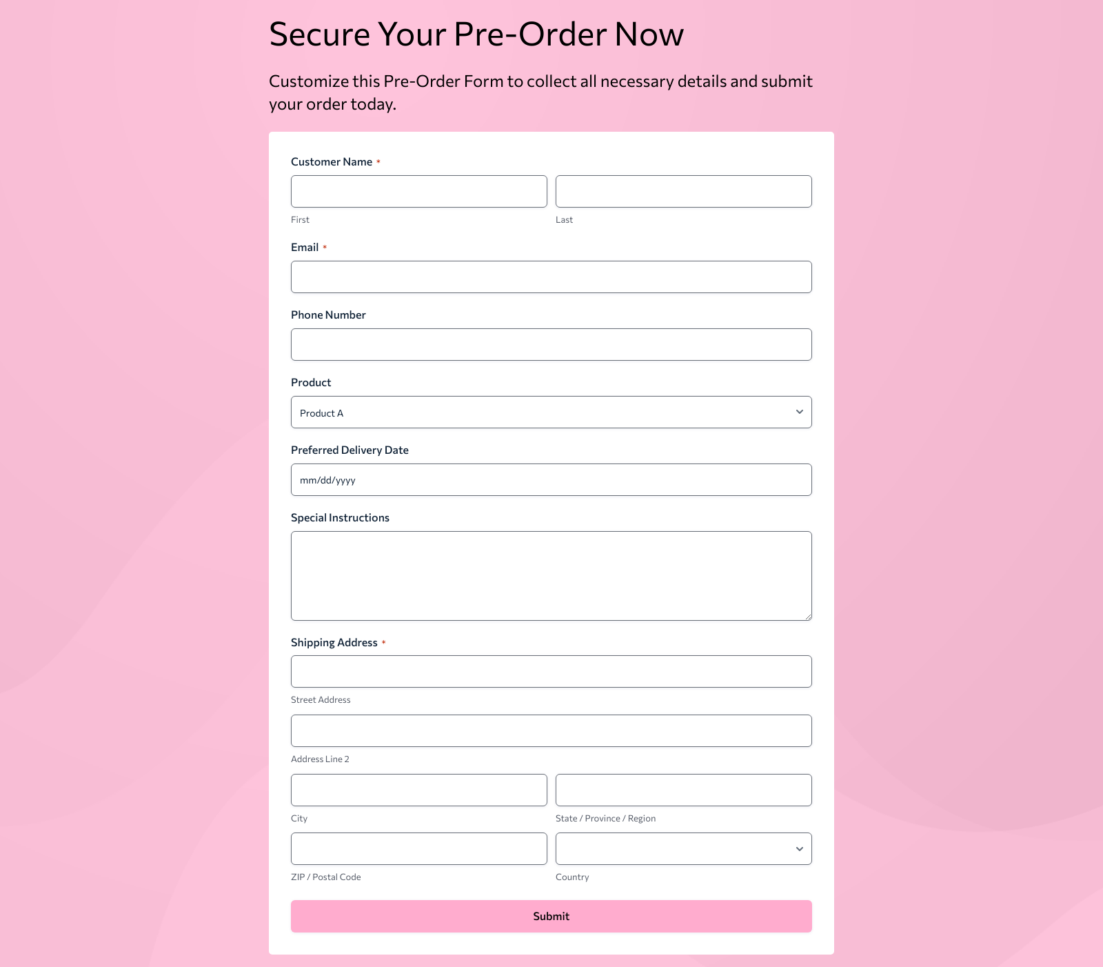 Pre-Order Form Template – Woorise