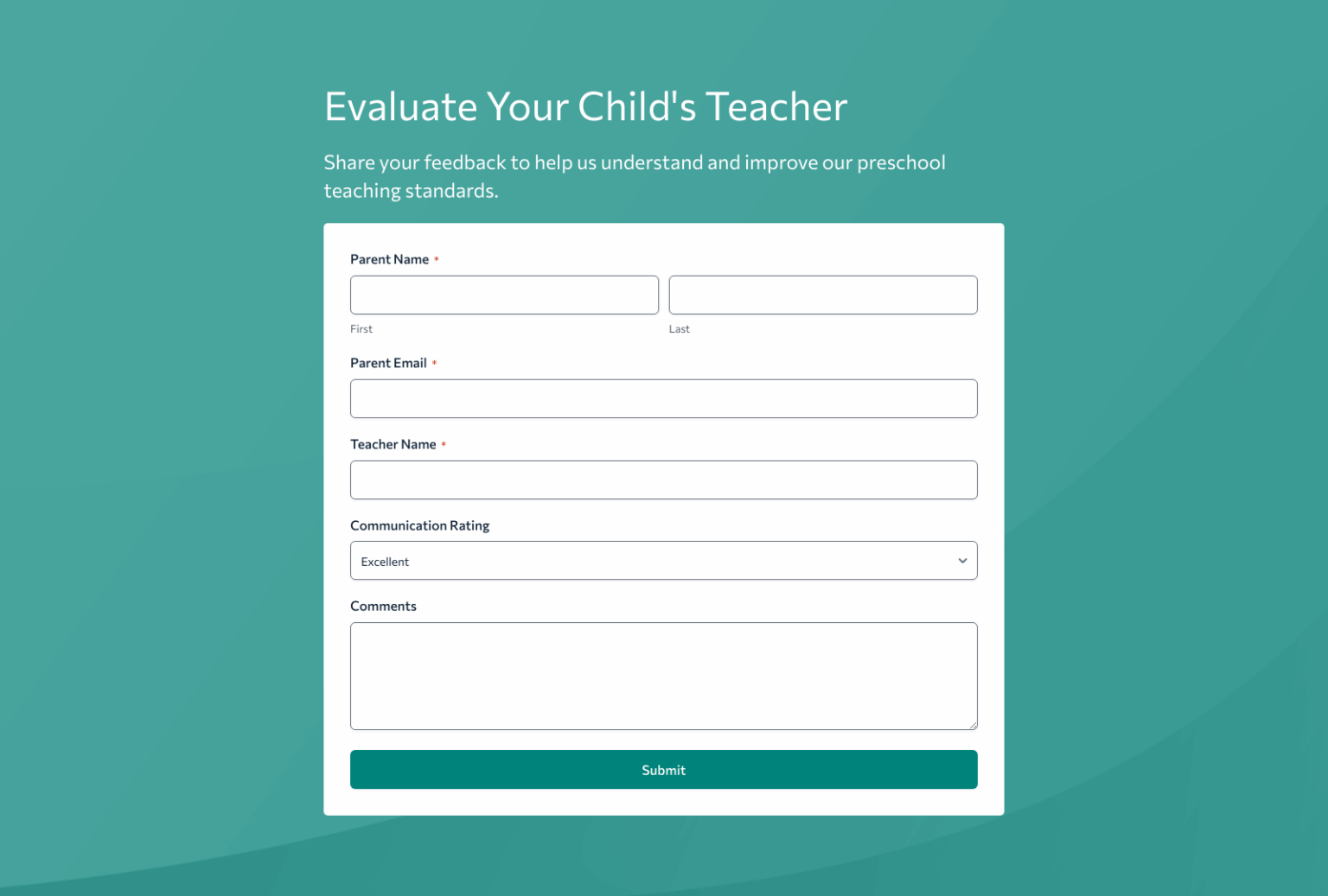 Preschool Teacher Evaluation Form Template – Woorise