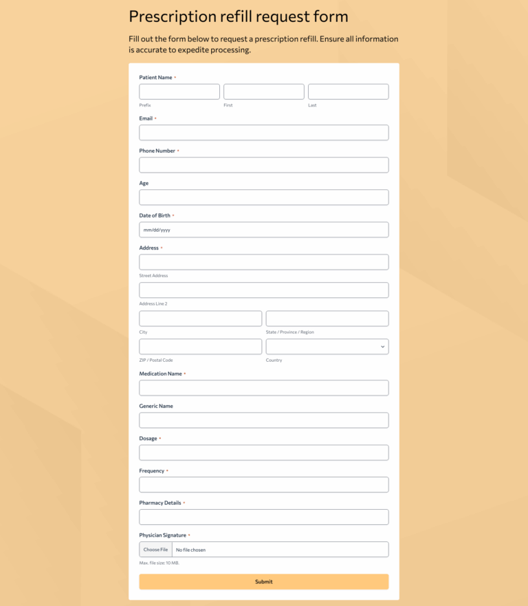 Prescription Refill Form Template – Woorise