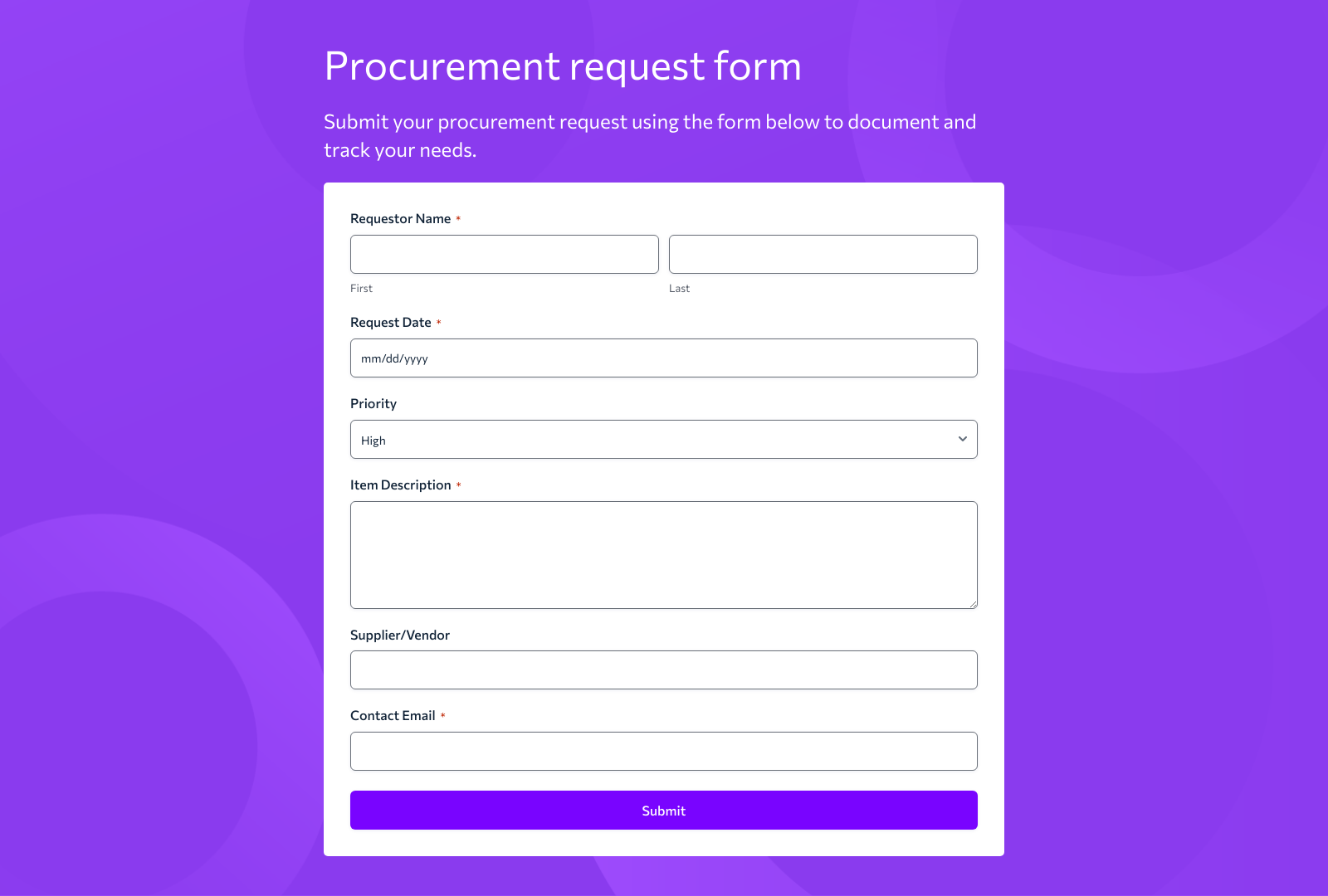 Procurement Request Form Template – Woorise