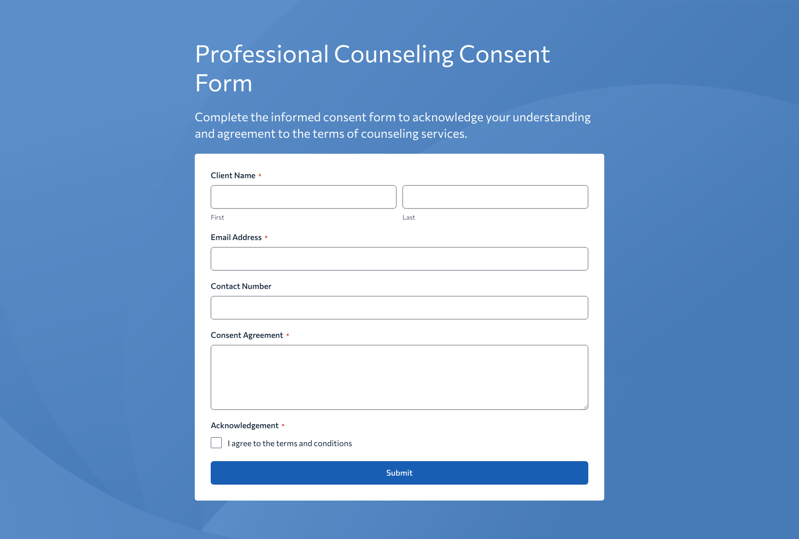 Professional Counseling Informed Consent Form Template – Woorise