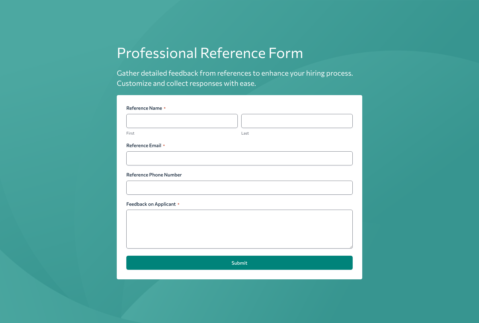 Professional Reference Form Template – Woorise