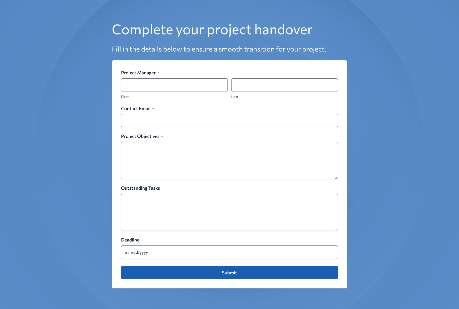 Project Handover Form Template – Woorise