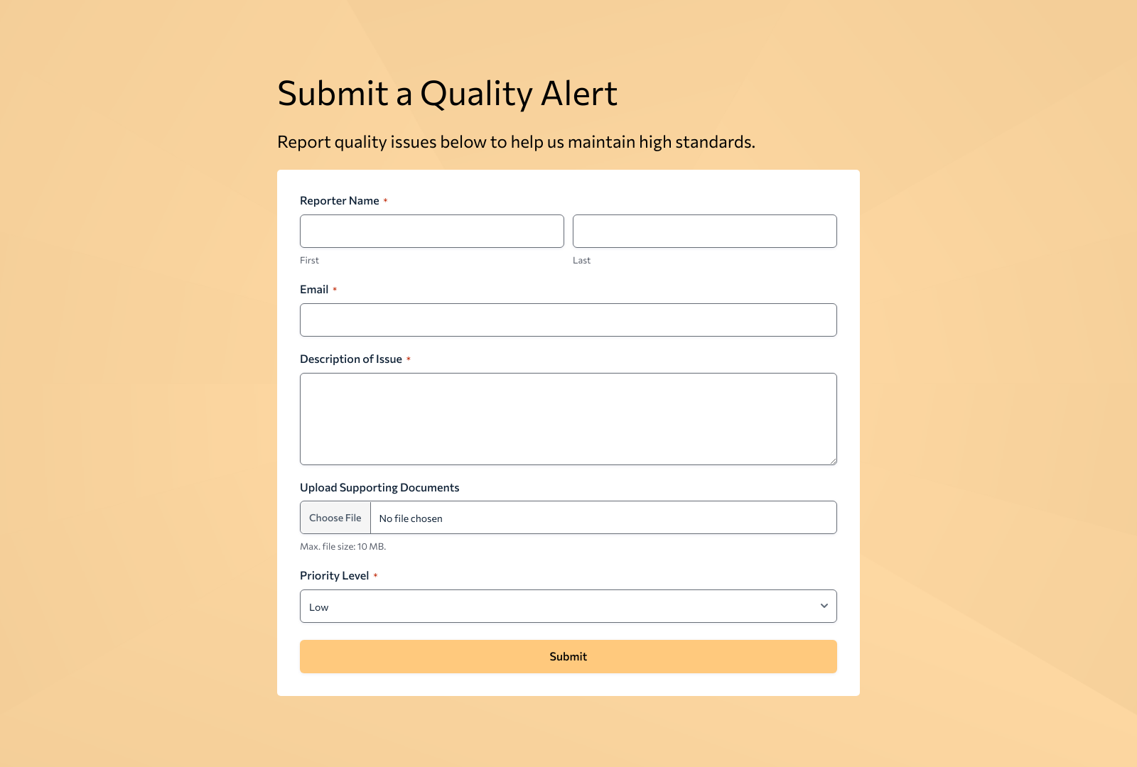 Quality Alert Form Template – Woorise