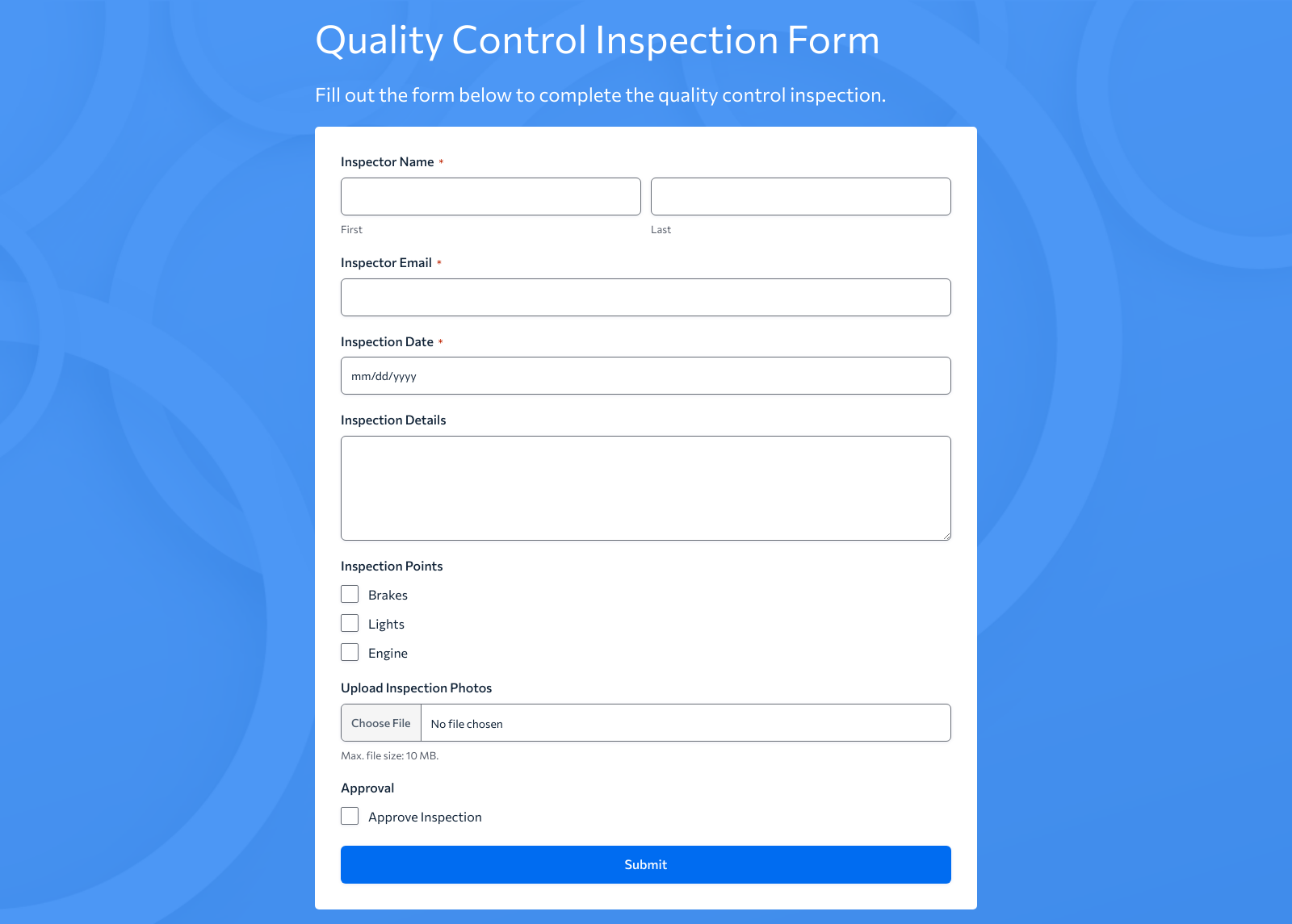 Quality Control Inspection Form Template – Woorise