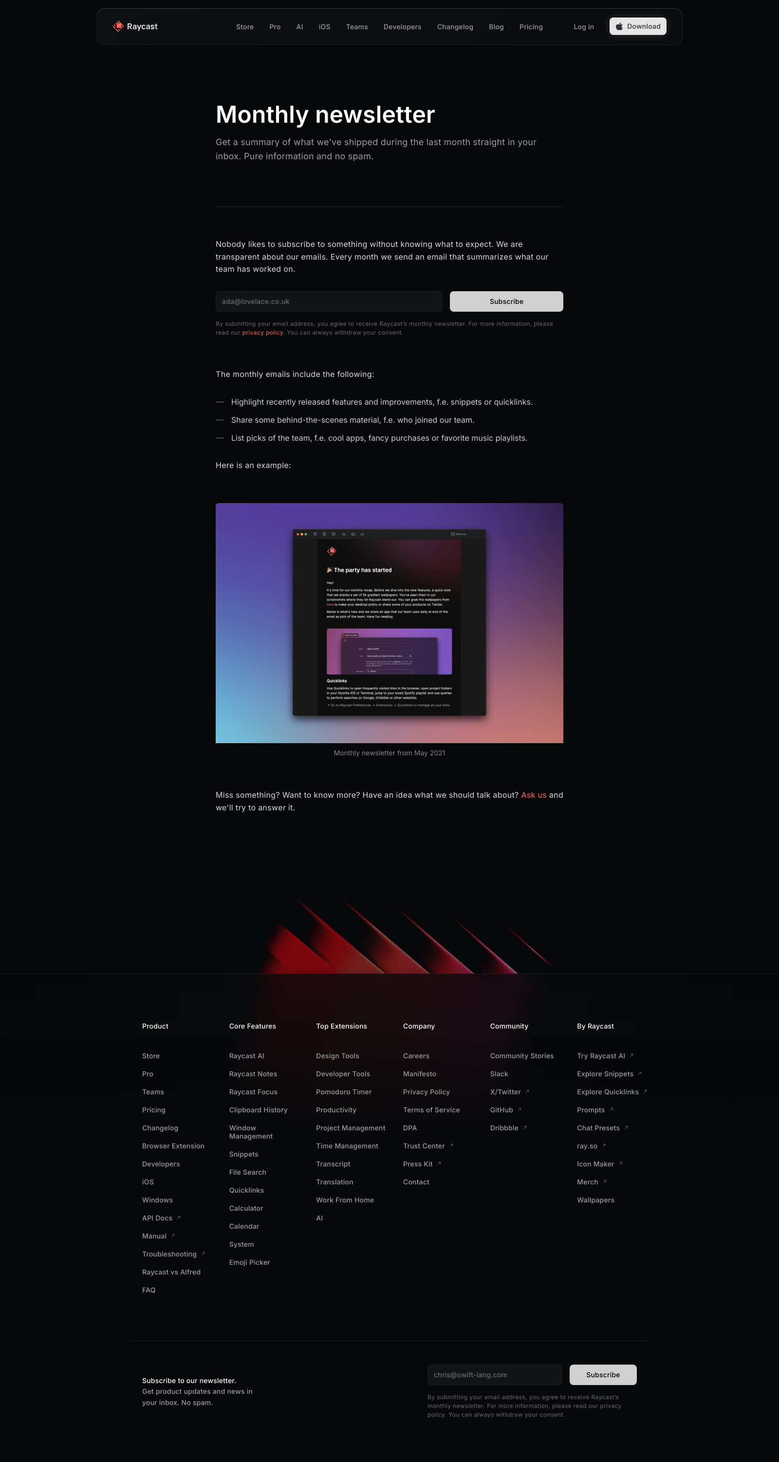 Raycast Landing Page Example – Woorise