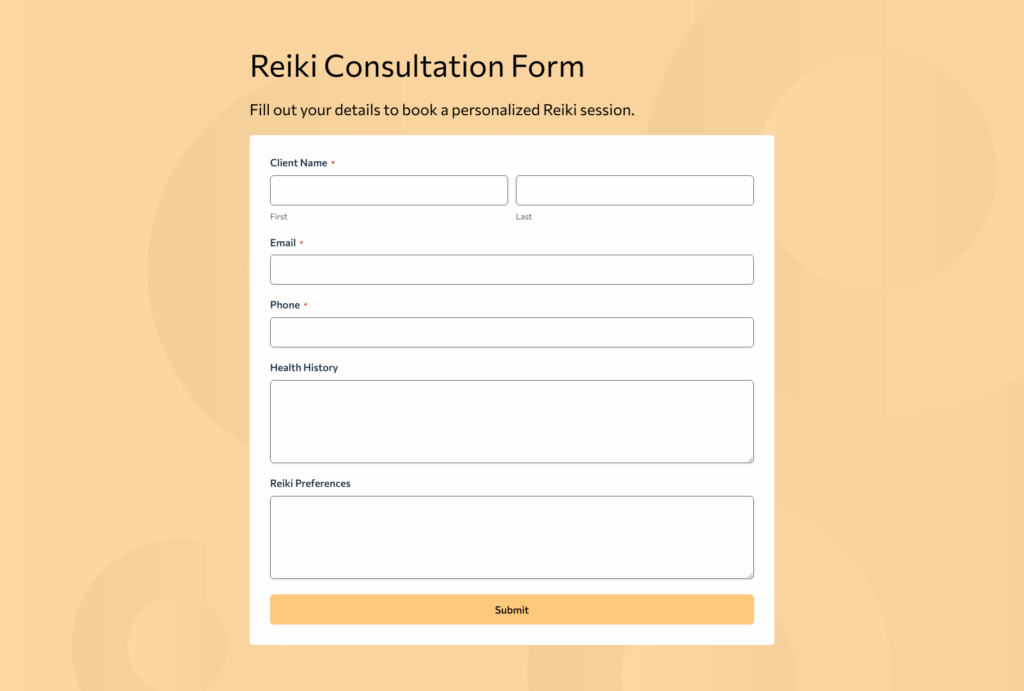 Reiki Consultation Form Template – Woorise