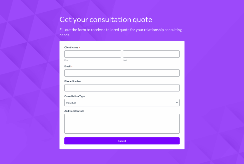 Relationship Consultant Quote Form Template – Woorise