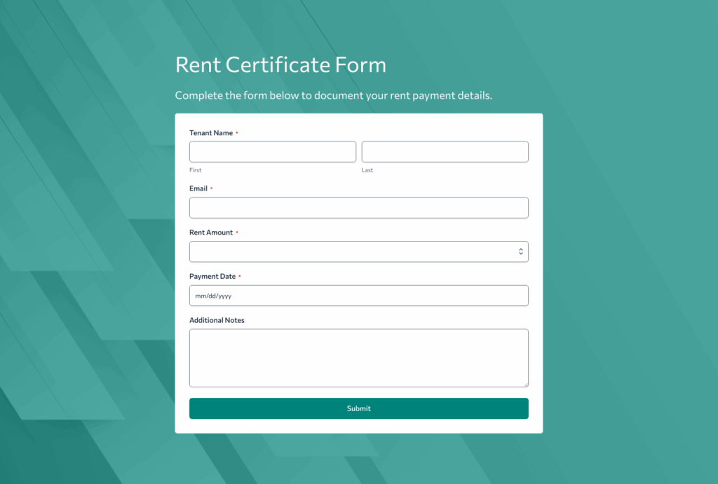 Rent Certificate Form Template – Woorise