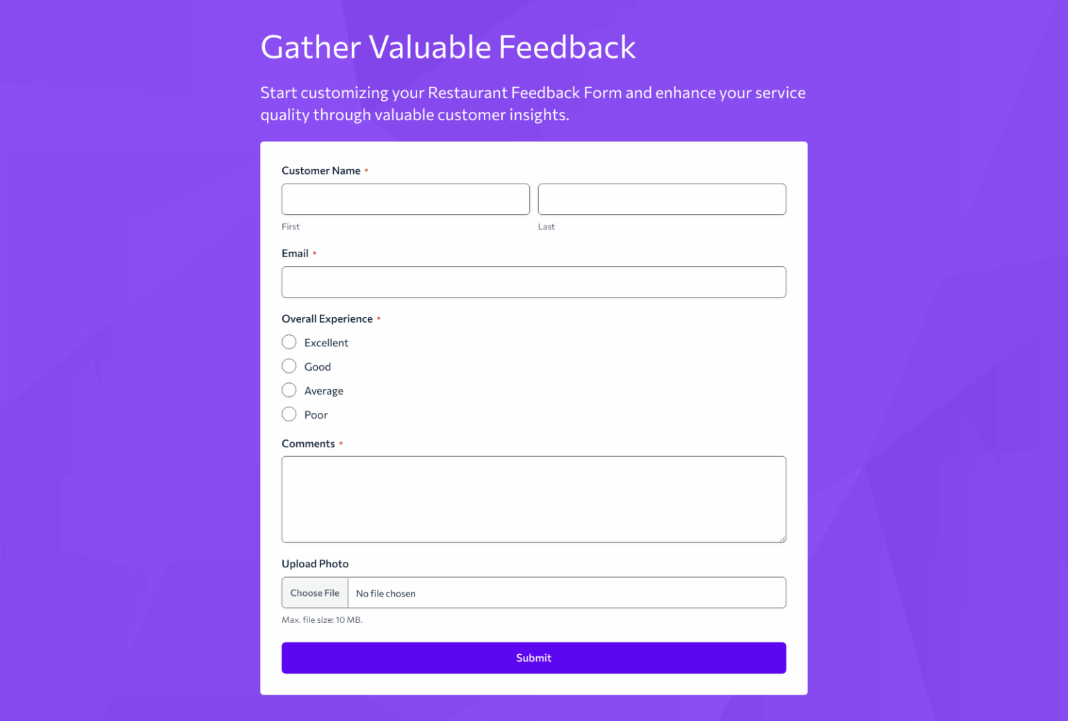 Restaurant Feedback Form Template – Woorise