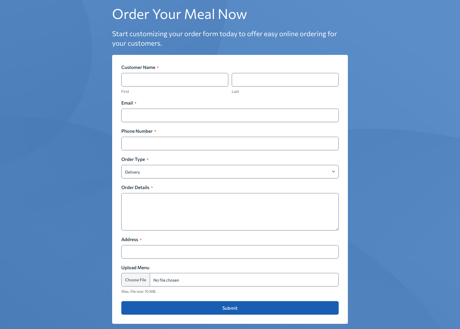Restaurant Order Form Template – Woorise