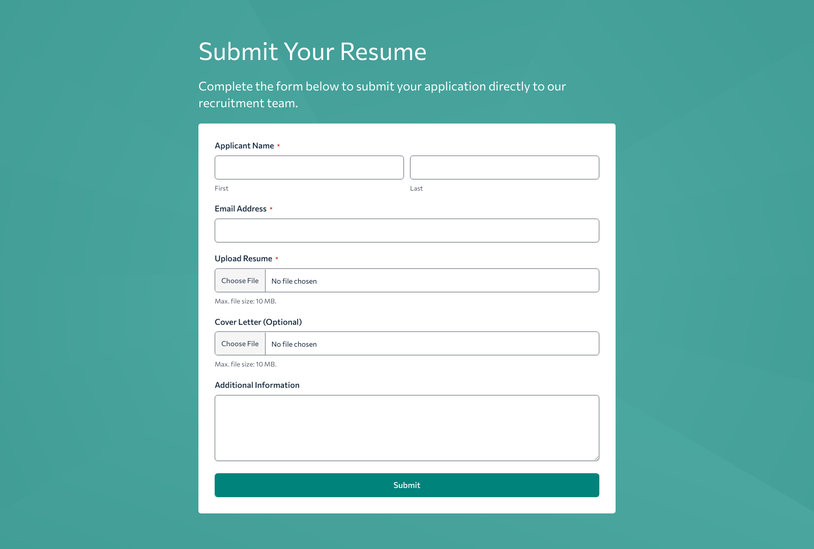 Resume Collection Form Template – Woorise