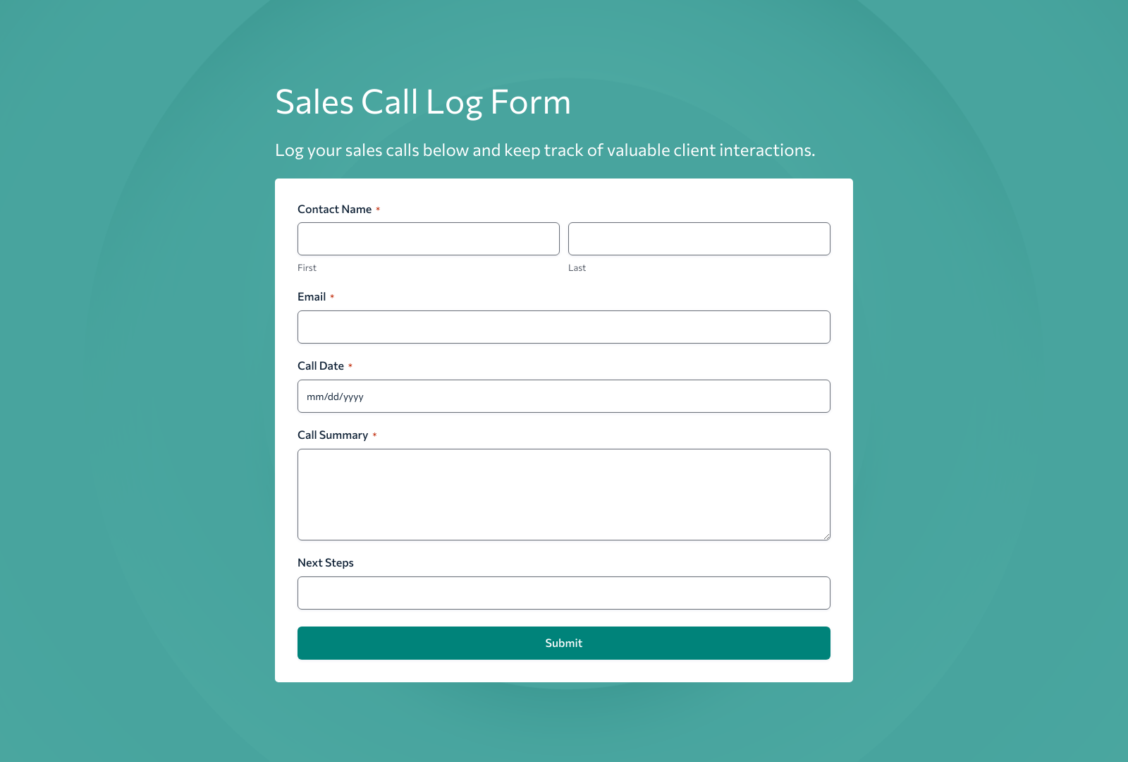 Sales Call Log Form Template – Woorise